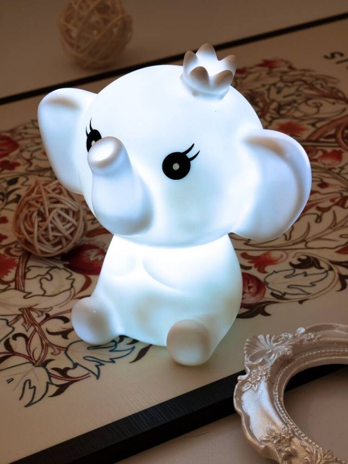 Elephant Night Light 11cm high. White with batteries. - Sensory Hugs