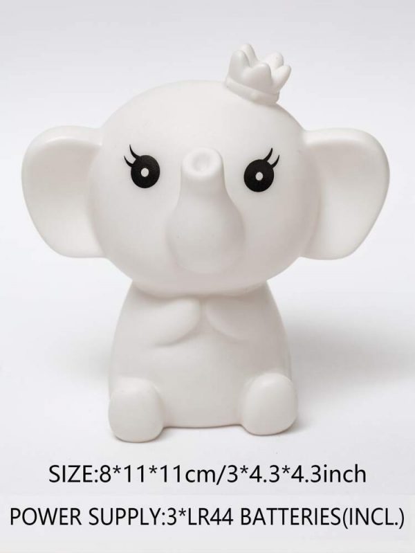 Elephant Night Light 11cm high. White with batteries. - Sensory Hugs