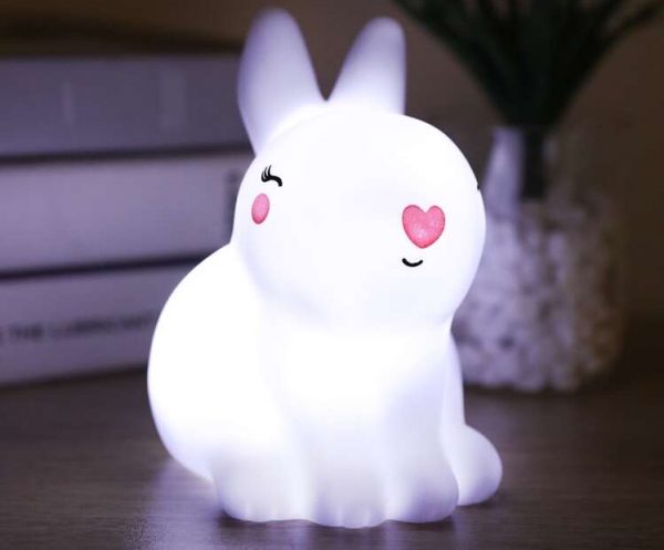 Rabbit Night Light 12cm high. White with batteries. - Sensory Hugs
