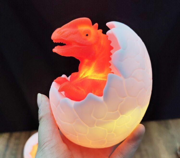 Dinosaur & Egg Night Light 12cm high. Yellow with batteries. - Sensory Hugs