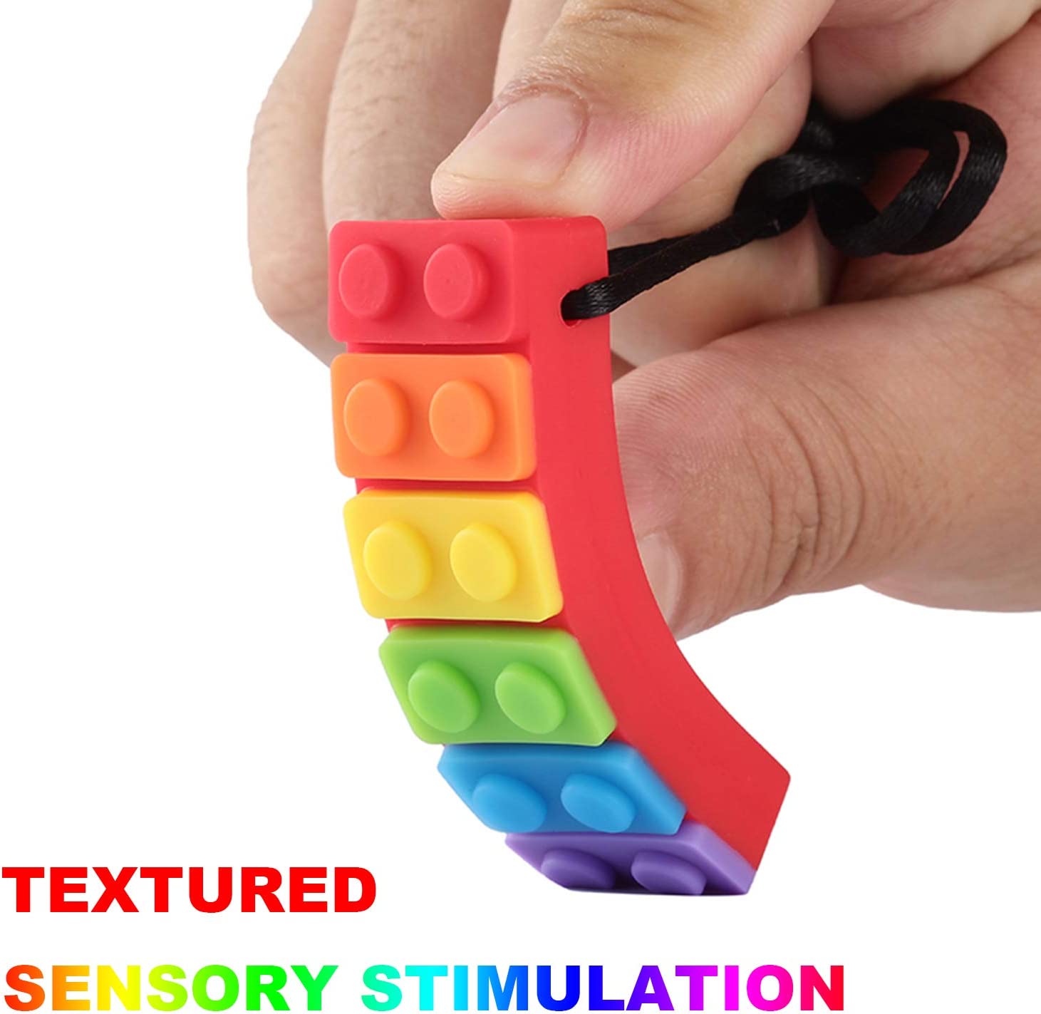 Sensory Rainbow Brick Design Chew Necklaces Autism Biting Bite Aid ...