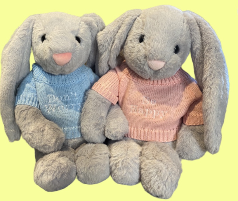 Knitted Personalised Weighted Animal Jumpers in Pink, Cream or Blue ...